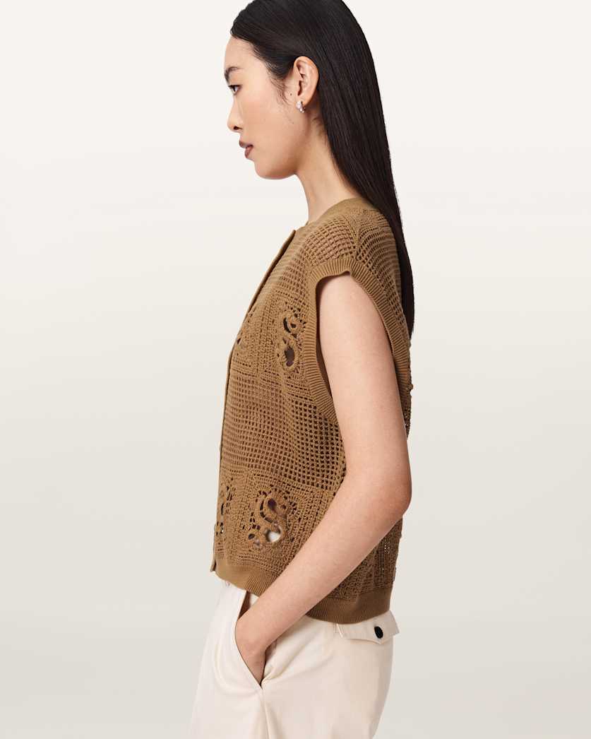 Kyra Crochet Cotton Waistcoat PINTO BROWN | ALLSAINTS